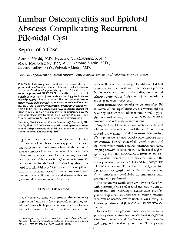 (PDF) Lumbar osteomyelitis and epidural abscess complicating recurrent ...