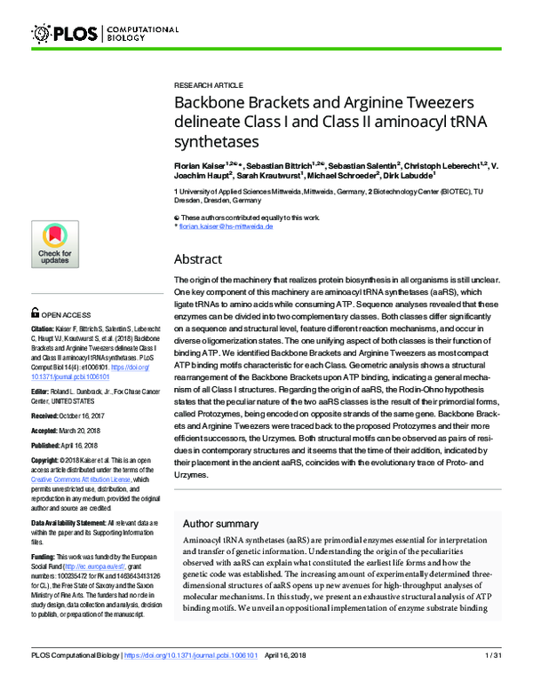 (PDF) Backbone Brackets and Arginine Tweezers delineate Class I and ...