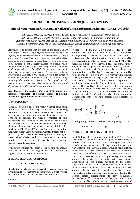 (PDF) DE-NOISING TECHNIQUES-A REVIEW Miss