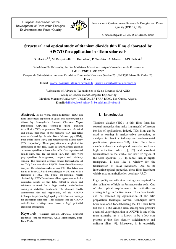 (PDF) Structural and Optical Study of Titanium Dioxide thin Films Elaborated by APCVD for ...