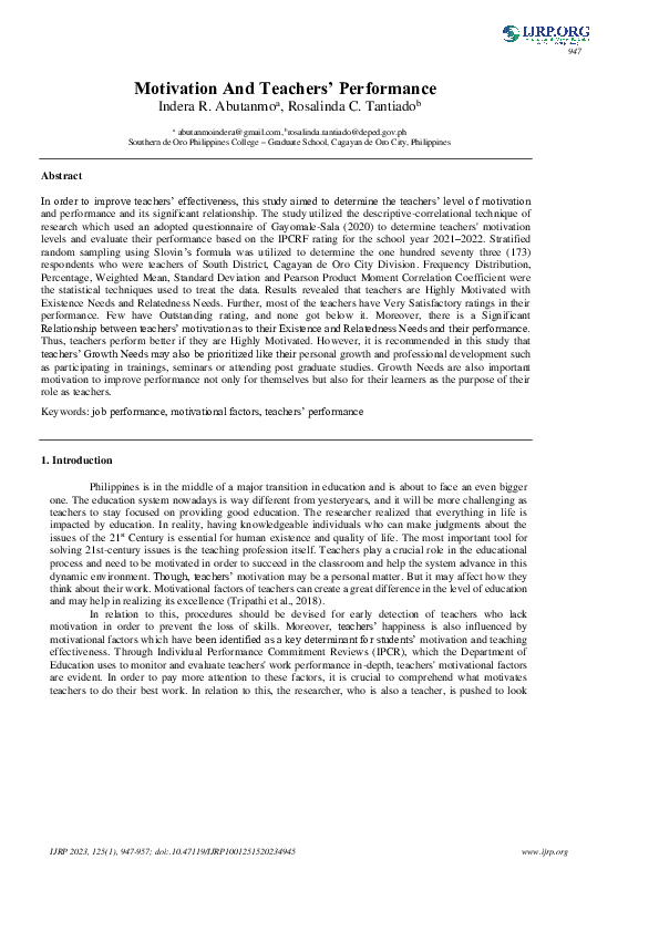 (PDF) Motivation And Teachers’ Performance