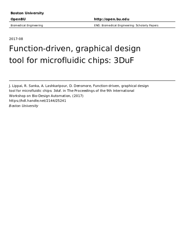 (PDF) Function-driven, graphical design tool for microfluidic chips: 3DuF