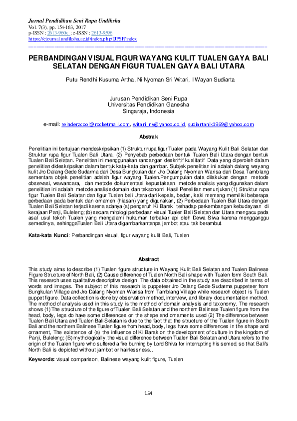 (PDF) Perbandingan Visual Figur Wayang Kulit Tualen Gaya Bali Selatan ...