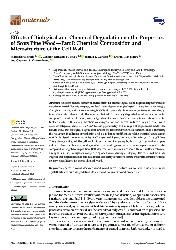 Pdf Effects Of Biological And Chemical Degradation On The Properties Of Scots Pine Wood—part I