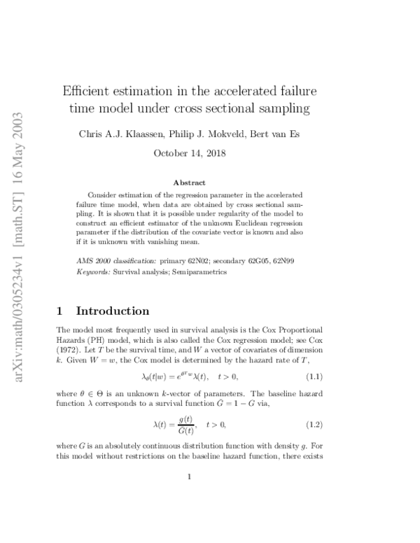 (PDF) Efficient estimation in the accelerated failure time model under cross sectional sampling ...