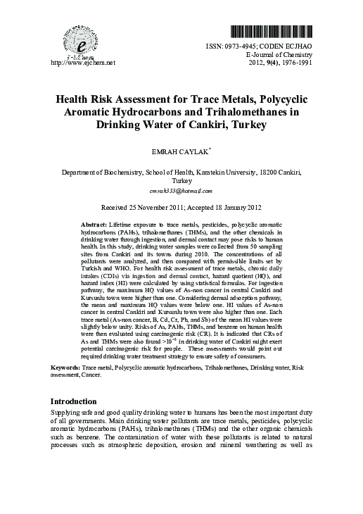(PDF) Health Risk Assessment for Trace Metals, Polycyclic Aromatic ...