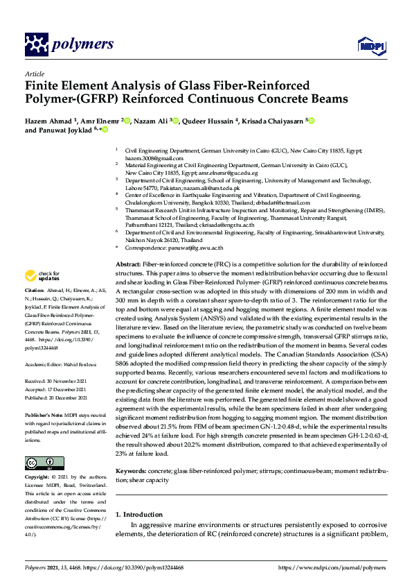 Pdf Finite Element Analysis Of Glass Fiber Reinforced Polymer Gfrp Reinforced Continuous