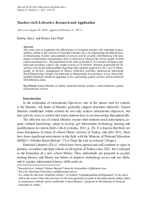 (PDF) Teachers in E-Libraries: Research and Application