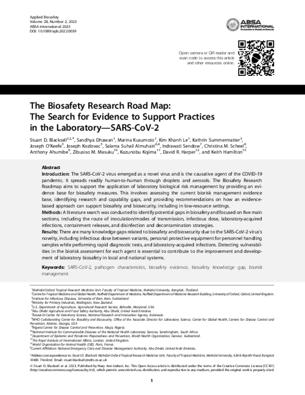 (PDF) The Biosafety Research Road Map: The Search for Evidence to ...