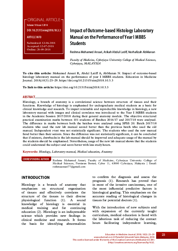 (PDF) Impact of Outcome-based Histology Laboratory Manual on the ...