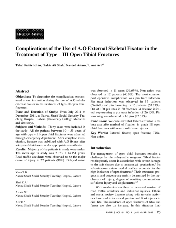 (PDF) Complications of the Use of A.O External Skeletal Fixator in the ...