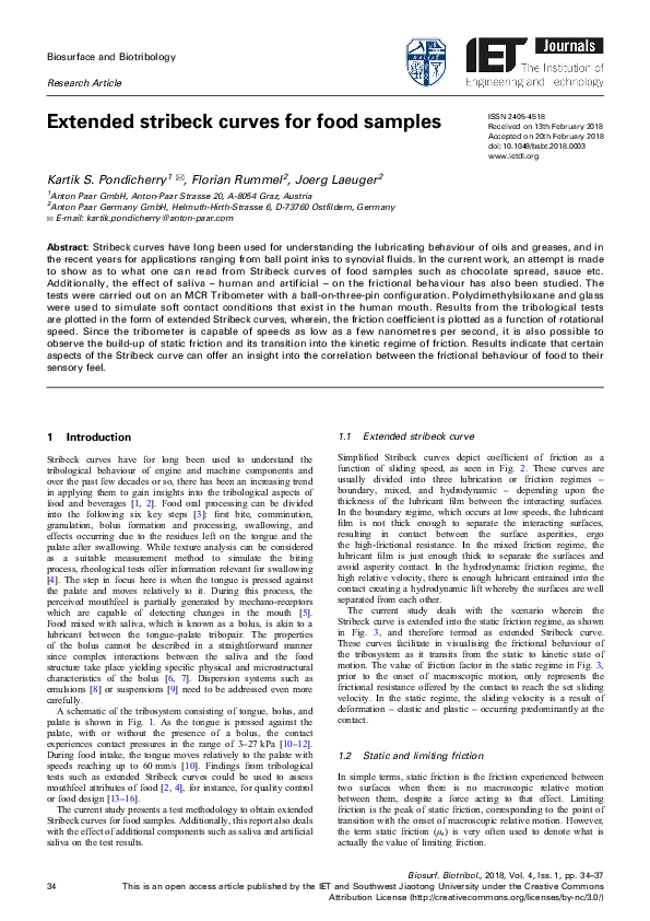 (PDF) Extended stribeck curves for food samples
