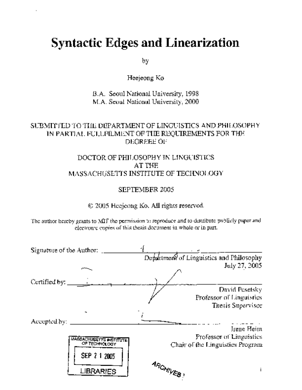 (PDF) Syntactic edges and linearization