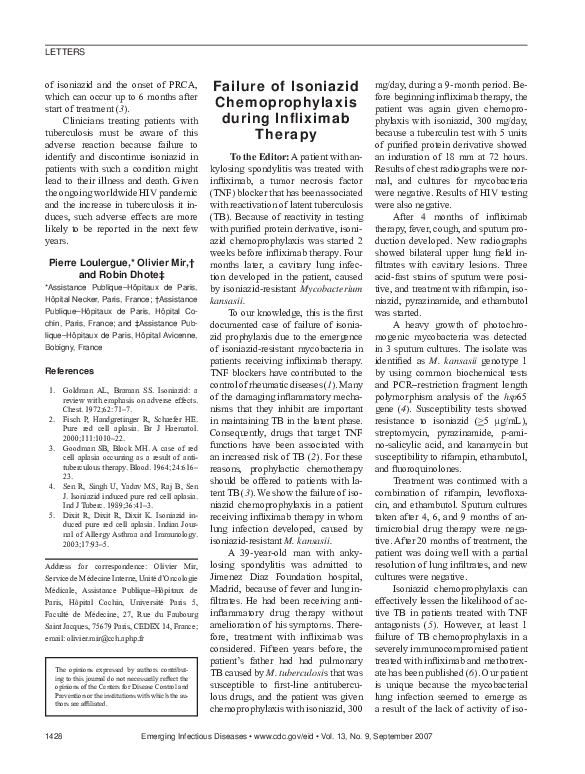 (PDF) Failure of Isoniazid Chemoprophylaxis during Infliximab Therapy