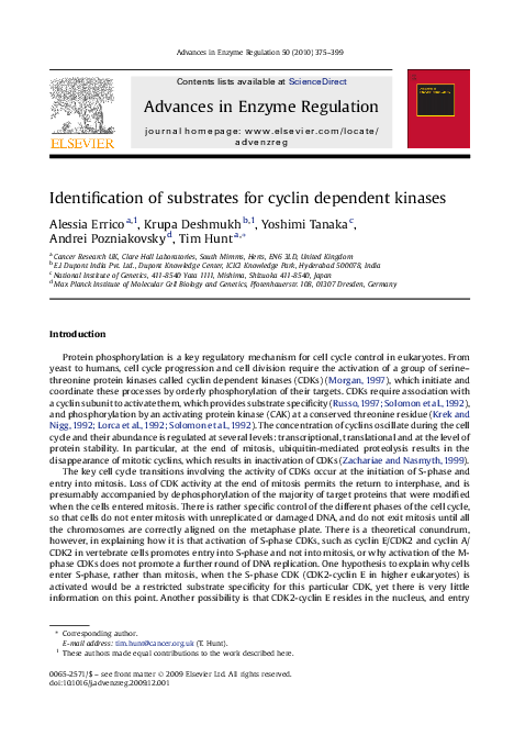 (PDF) Identification of substrates for cyclin dependent kinases