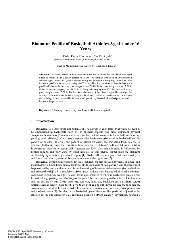 (PDF) Biomotor Profile of Basketball Athletes Aged Under 16 Years