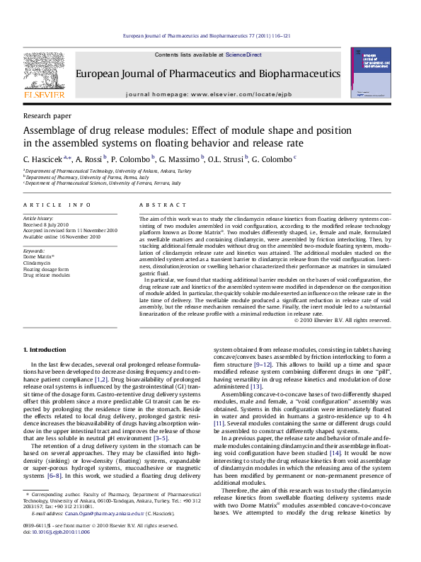 (PDF) Assemblage of drug release modules: Effect of module shape and ...