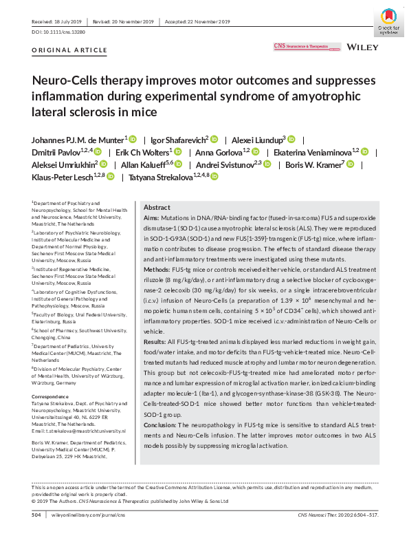 (PDF) Neuro‐Cells therapy improves motor outcomes and suppresses ...