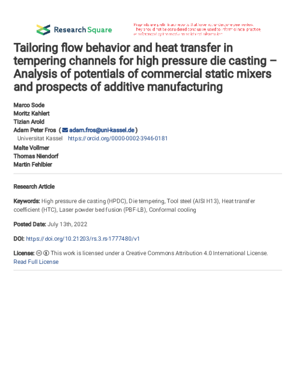(PDF) Tailoring flow behavior and heat transfer in tempering channels ...