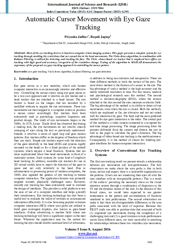 (PDF) Automatic Cursor Movement with Eye Gaze Tracking