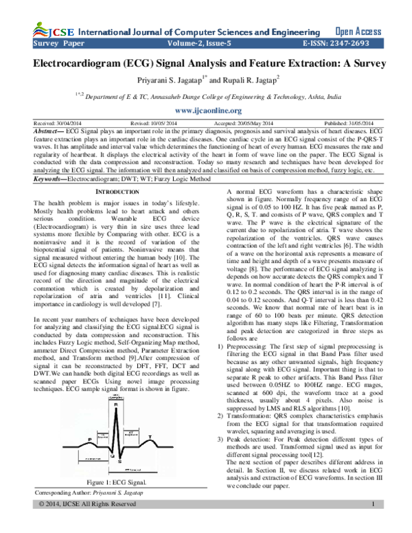 Pdf Electrocardiogram Ecg Signal Analysis And Feature Extraction A