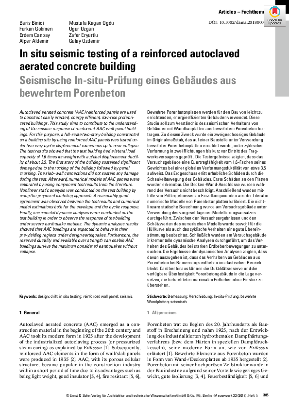 (PDF) In situ seismic testing of a reinforced autoclaved aerated ...