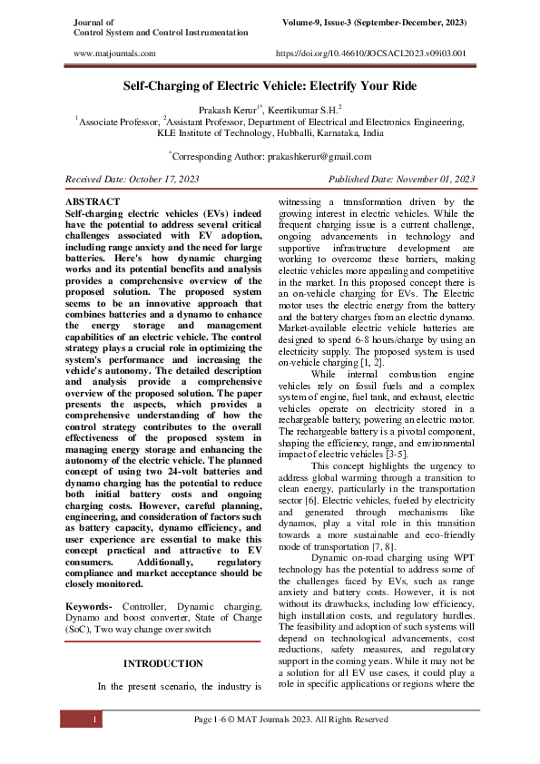 (PDF) Self-Charging Tech Enhancing EV Autonomy