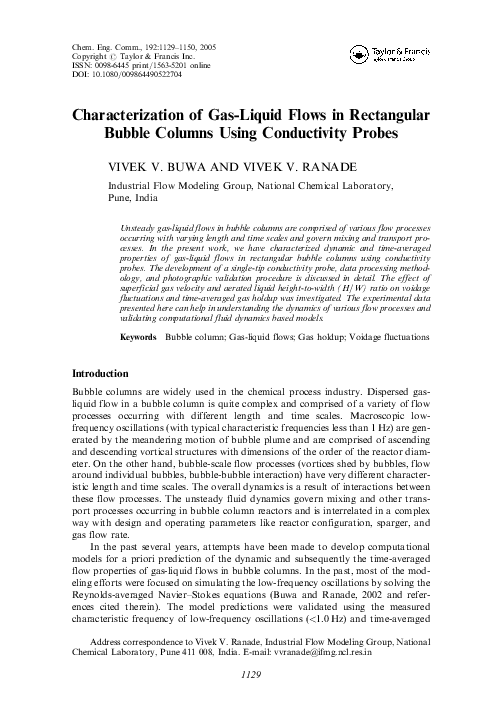 (PDF) Characterization of Gas-Liquid Flows in Rectangular Bubble Columns Using Conductivity Probes
