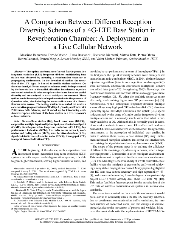 (PDF) A Comparison Between Different Reception Diversity Schemes of a ...