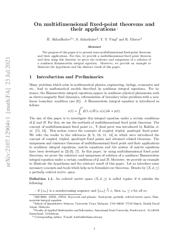 (PDF) On multidimensional fixed-point theorems and their applications