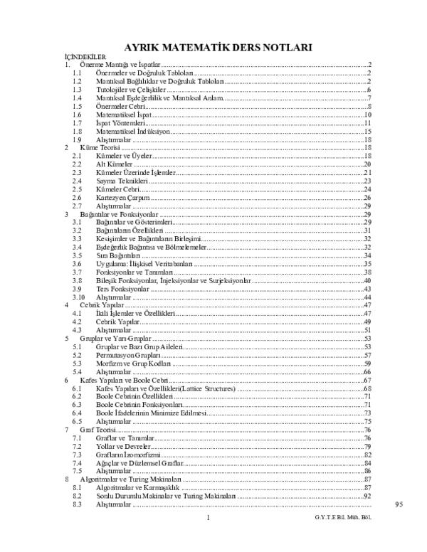 (PDF) Ayrik Matematik Ders Notlari
