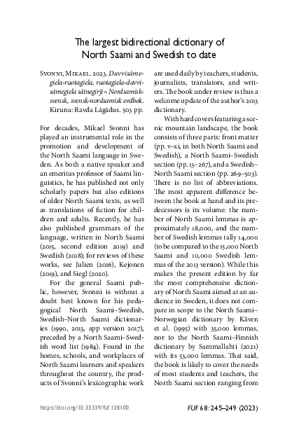 (PDF) The largest bidirectional dictionary of North Saami and Swedish ...