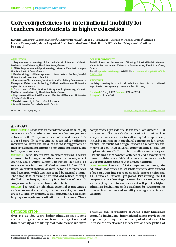(PDF) Core competencies for international mobility for teachers and ...