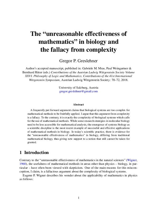 (PDF) The Unreasonable Effectiveness of Mathematics in the Natural Sciences