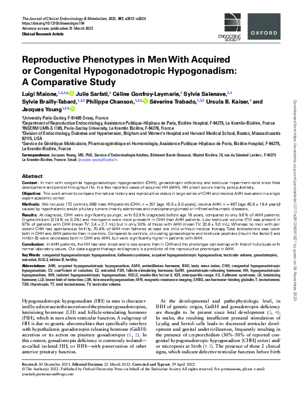 (PDF) Reproductive Phenotypes in Men With Acquired or Congenital ...