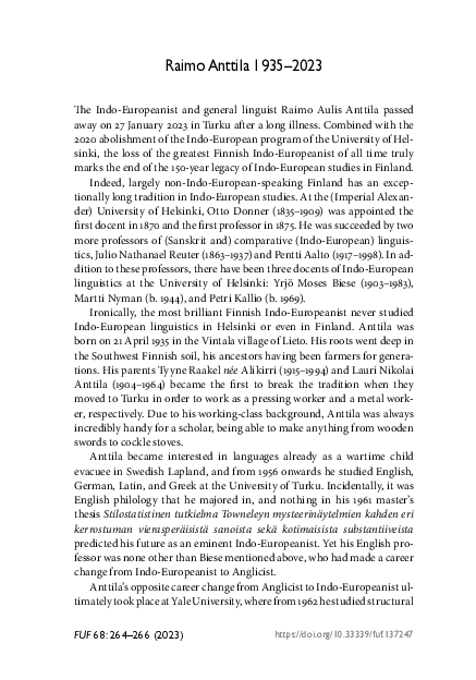 (PDF) Raimo Anttila 1935-2023