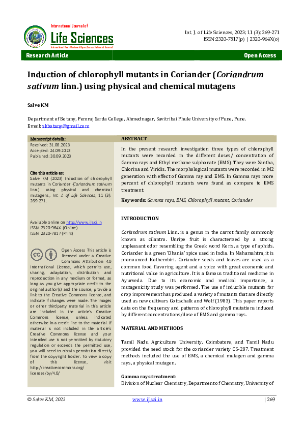 (PDF) Induction of chlorophyll mutants in Coriander (Coriandrum sativum ...