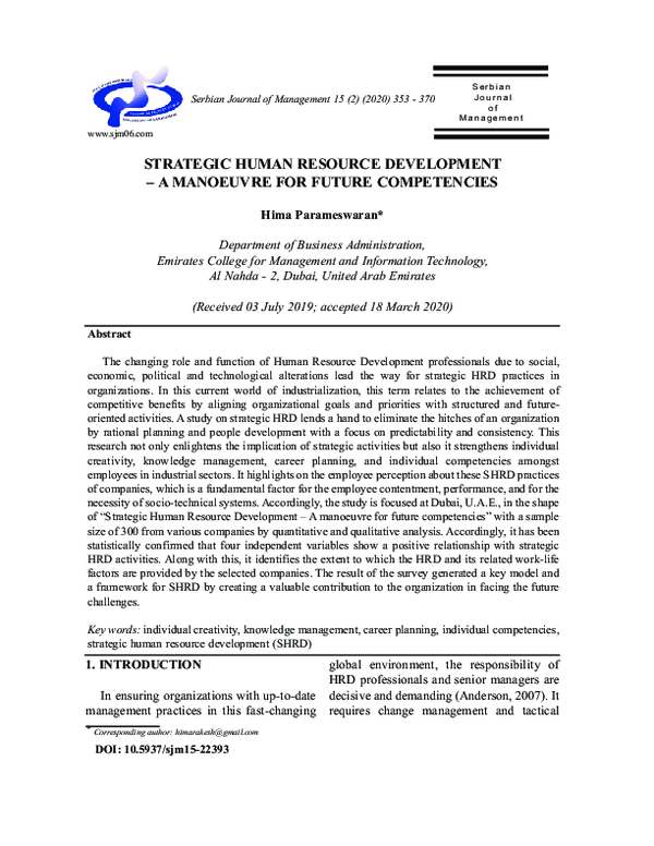 (PDF) Strategic human resource development: A manoeuvre for future ...