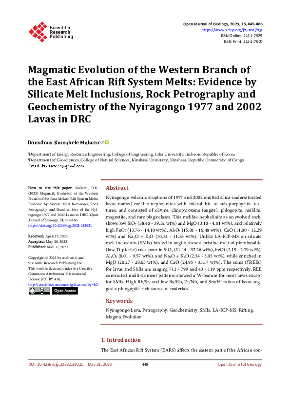 Pdf Magmatic Evolution Of The Western Branch Of The East African Rift