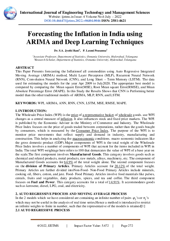 Pdf Forecasting The Inflation In India Using Arima And Deep Learning