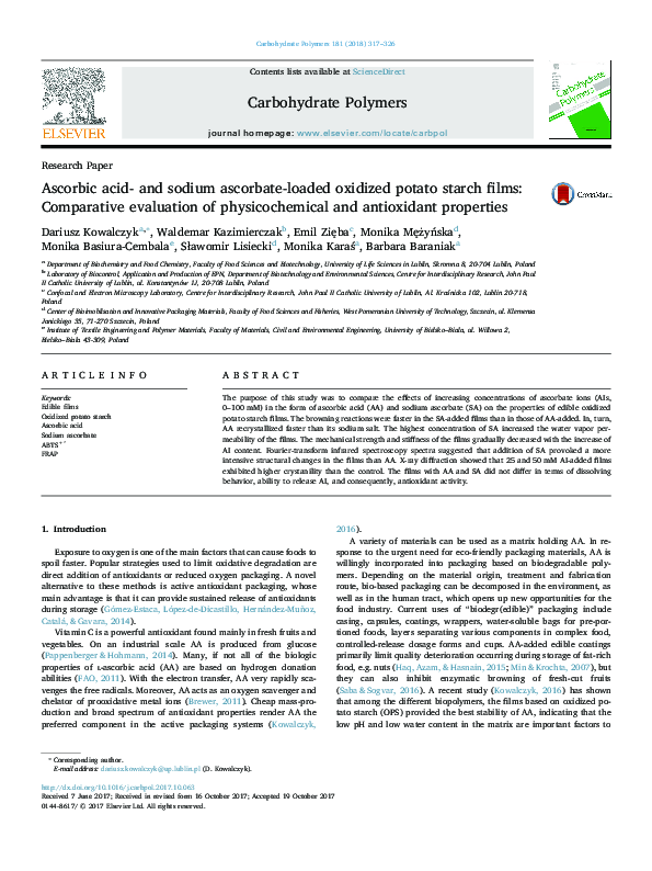 (PDF) Ascorbic acid- and sodium ascorbate-loaded oxidized potato starch films: Comparative ...