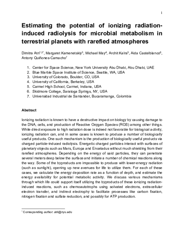 (PDF) Radiolysis in Microbial Metabolism on Planets