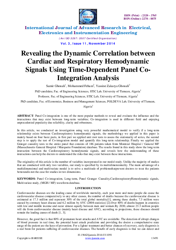 (PDF) Revealing the Dynamic Correlation betweenCardiac and Respiratory HemodynamicSignals Using ...
