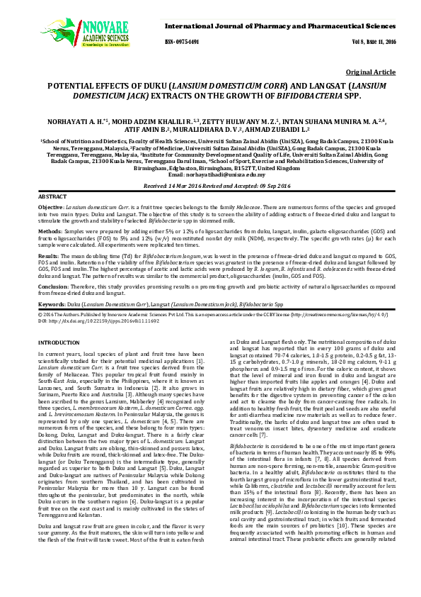 (PDF) POTENTIAL EFFECTS OF DUKU (LANSIUM DOMESTICUM CORR) AND LANGSAT ... (PDF) POTENTIAL EFFECTS OF DUKU (LANSIUM DOMESTICUM CORR) AND LANGSAT ...