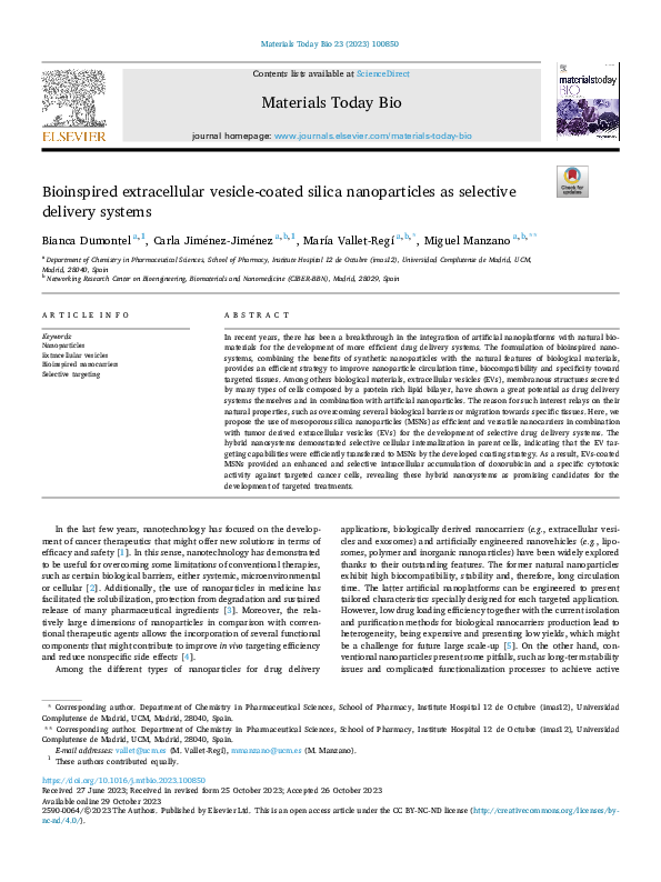 (PDF) Bioinspired extracellular vesicle-coated silica nanoparticles as ...