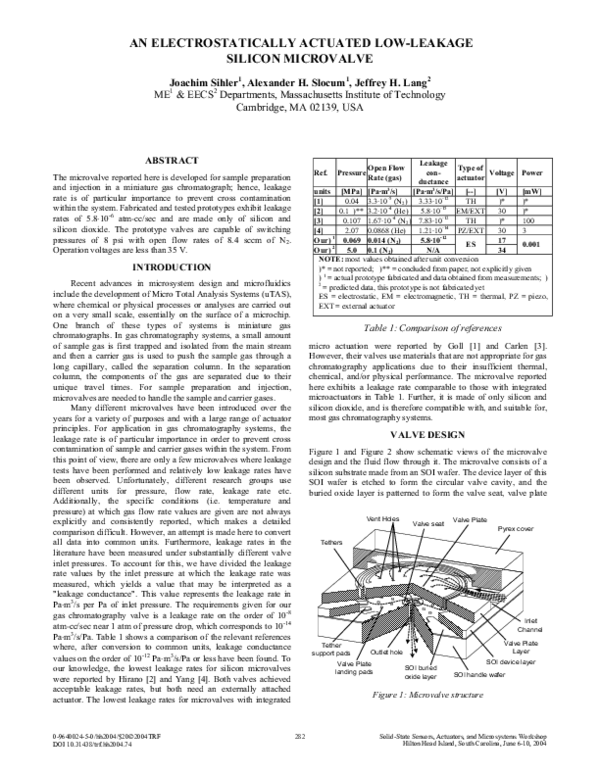 (PDF) An Electrostatically Actuated Low-Leakage Silicon Microvalve ...