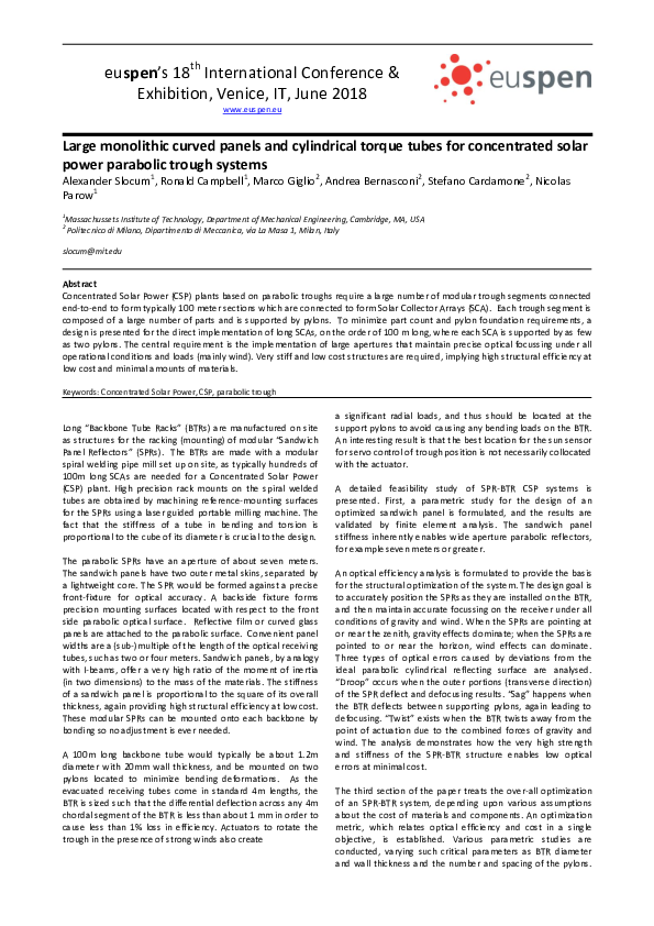 (PDF) Large monolithic curved panels and cylindrical torque tubes for ...