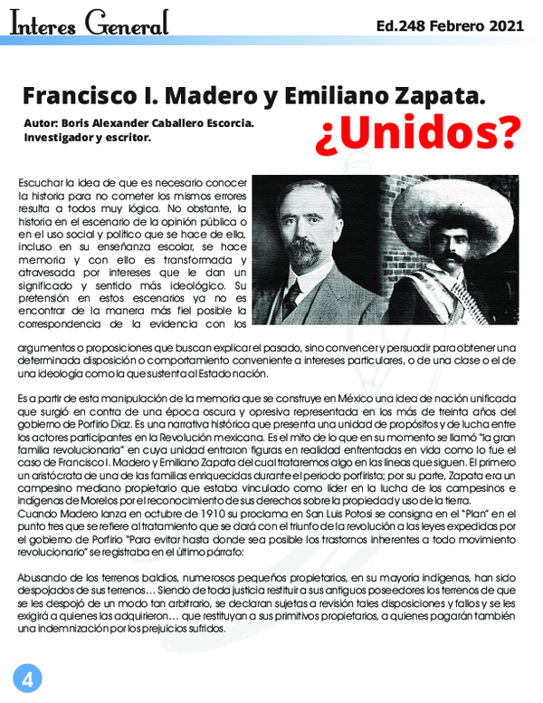 (PDF) Francisco I. Madero y Emiliano Zapata. ¿Unidos?