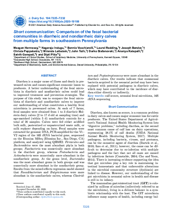(PDF) Short communication: Comparison of the fecal bacterial ...