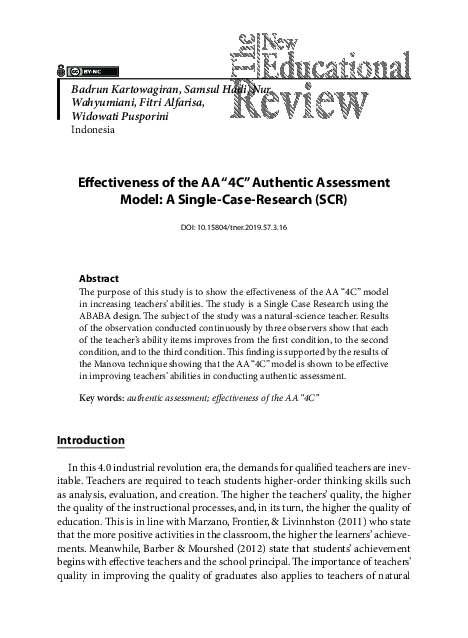 (PDF) Effectiveness of the AA “4C” Authentic Assessment Model: A Single ...